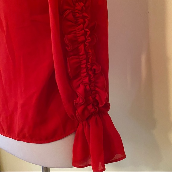 Zara | Tops | Zara Red Ruffle Sleeve Collar Blouse Sz Xs Nwt | Poshmark